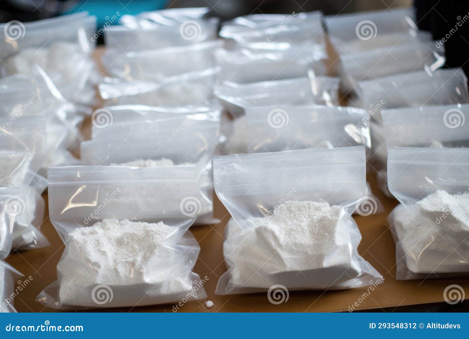 Image of Multiple Small Baggies Filled with White Powder Stock Photo ...