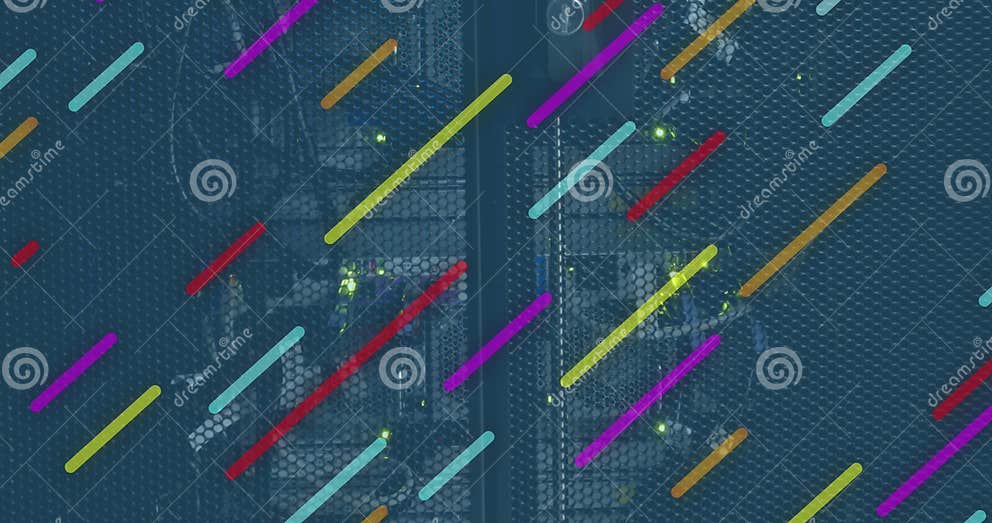 Image of Multiple Stripes Moving Diagonally Over Computer Server Stock ...
