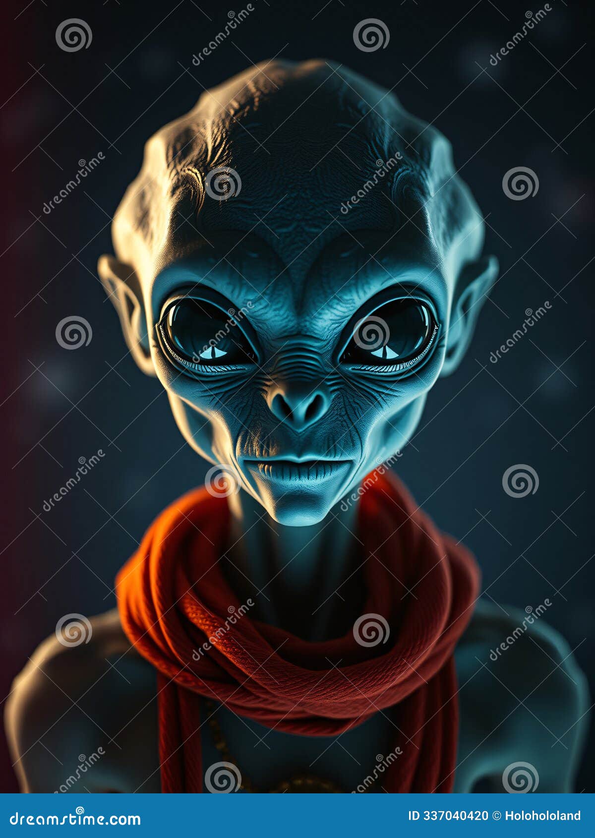 Image of a Mysterious Gray Alien Wearing a Red Scarf. Blurred ...