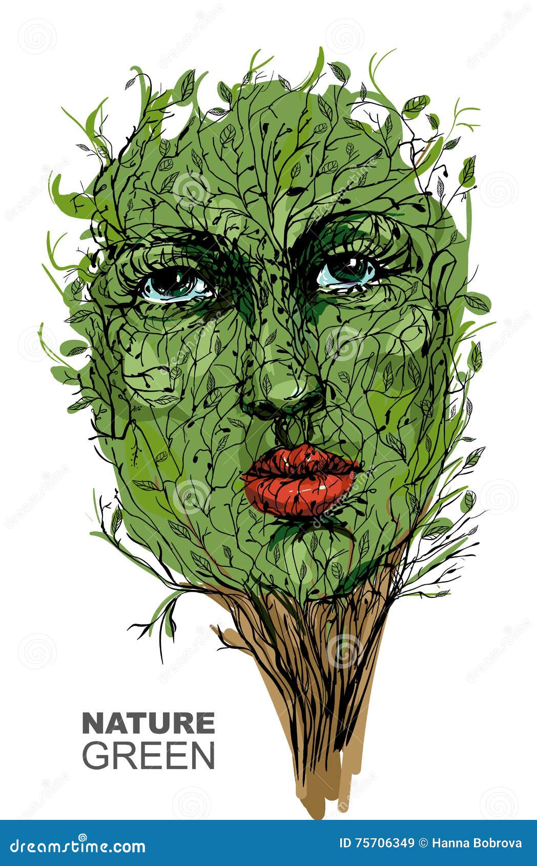 The Image of Nature. Face in the Branches. Spring Stock Illustration ...