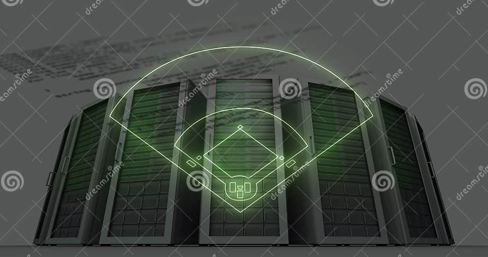 Image of Neon Abstract Shape and Data Processing Against Computer ...