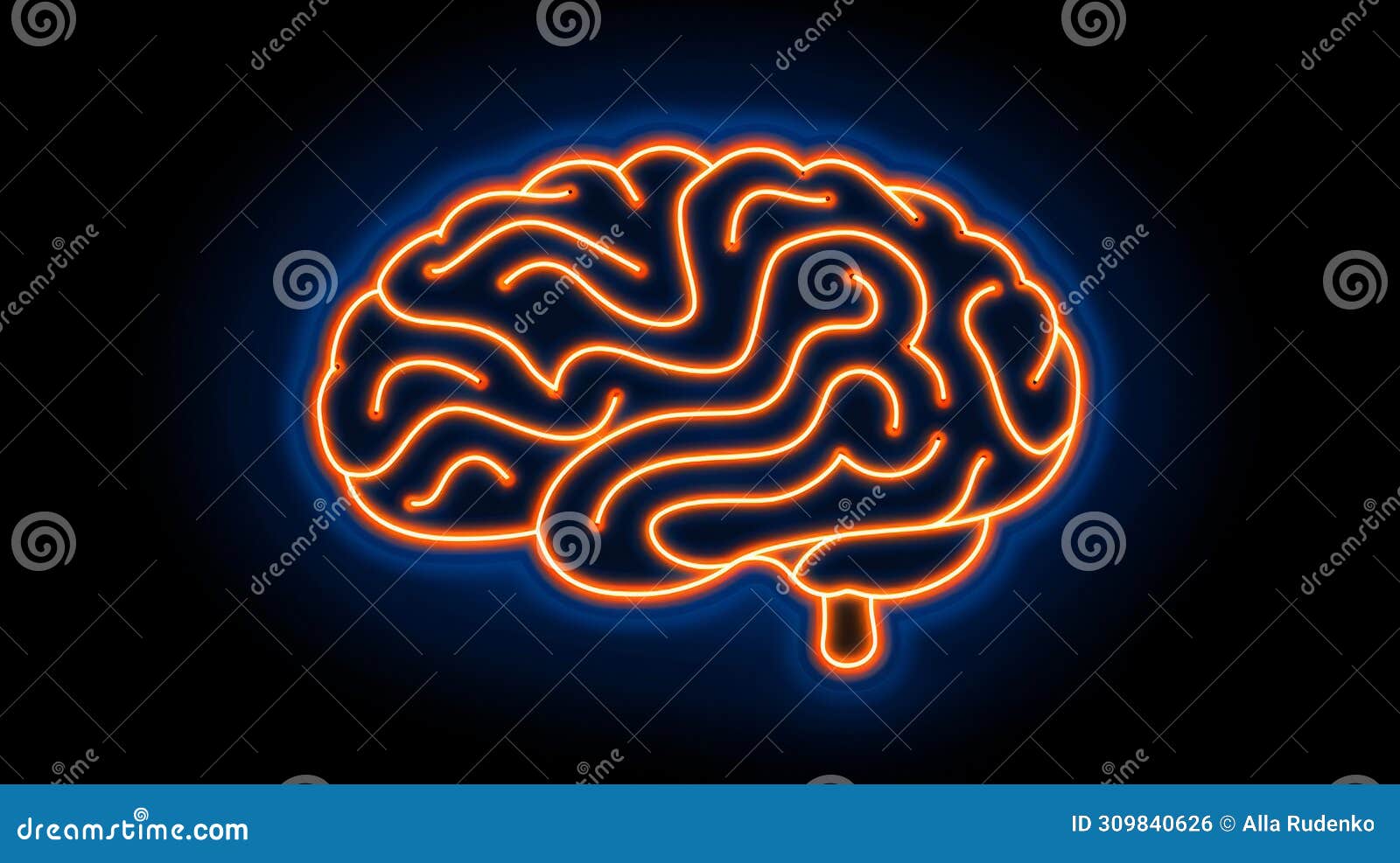 An Image of a Neon Brain on Dark Blue Background. Concept of ...