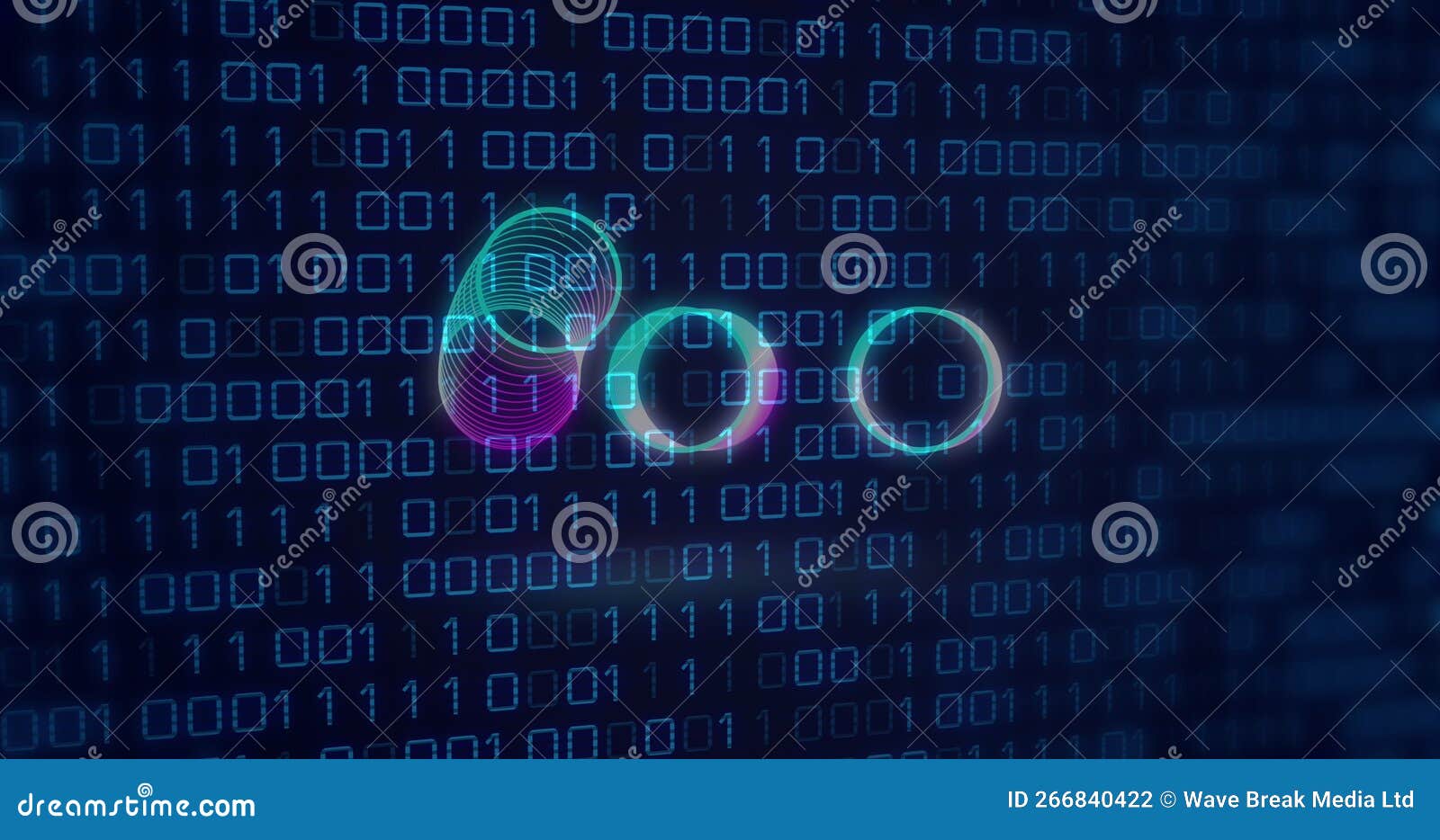 Image of Neon Circles Over Binary Code on Digital Screen Stock ...