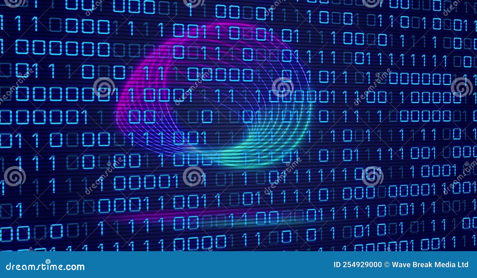 Image of Neon Circles Over Digital Screen with Binary Code Stock ...