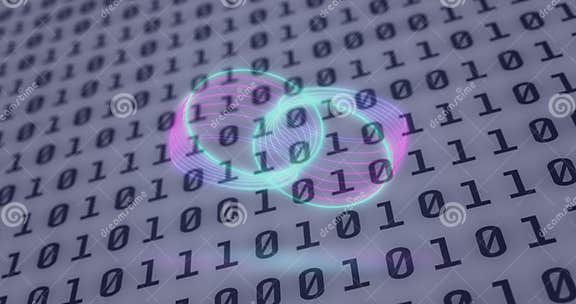 Image of Neon Circles Over Digital Screen with Binary Code Stock ...