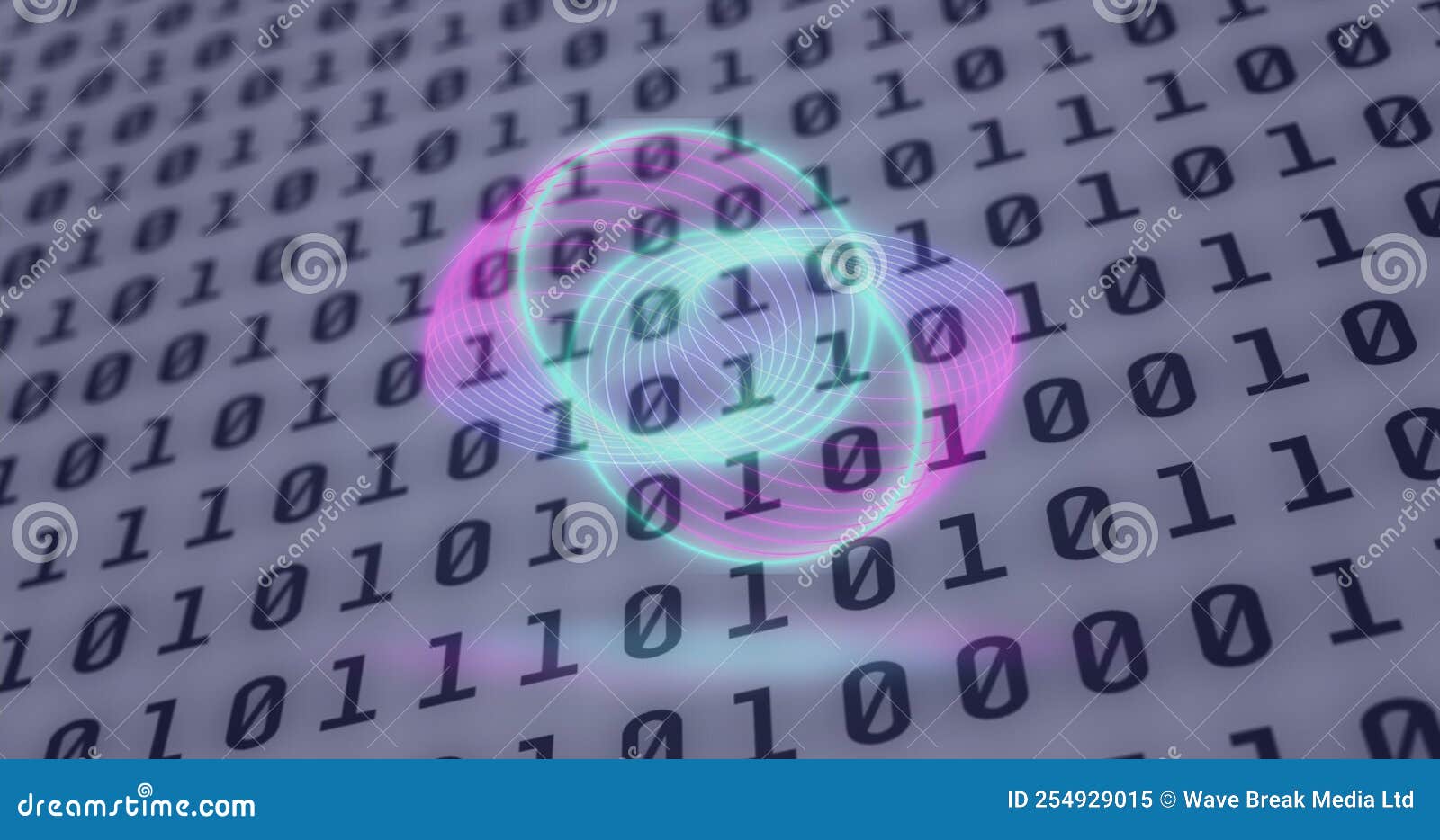 Image of Neon Circles Over Digital Screen with Binary Code Stock ...