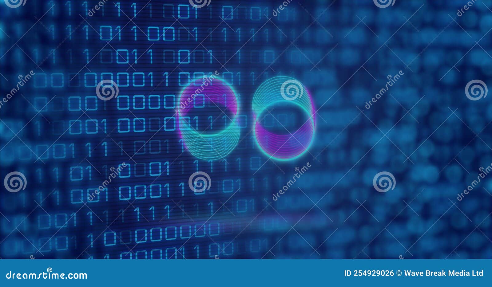 Image of Neon Circles Over Digital Screen with Binary Code Stock ...