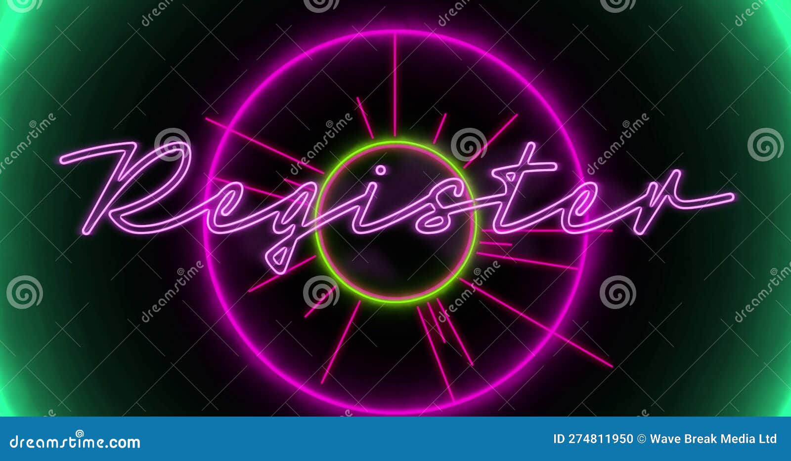 Image of Neon Circles and Register Text on Black Background Stock ...