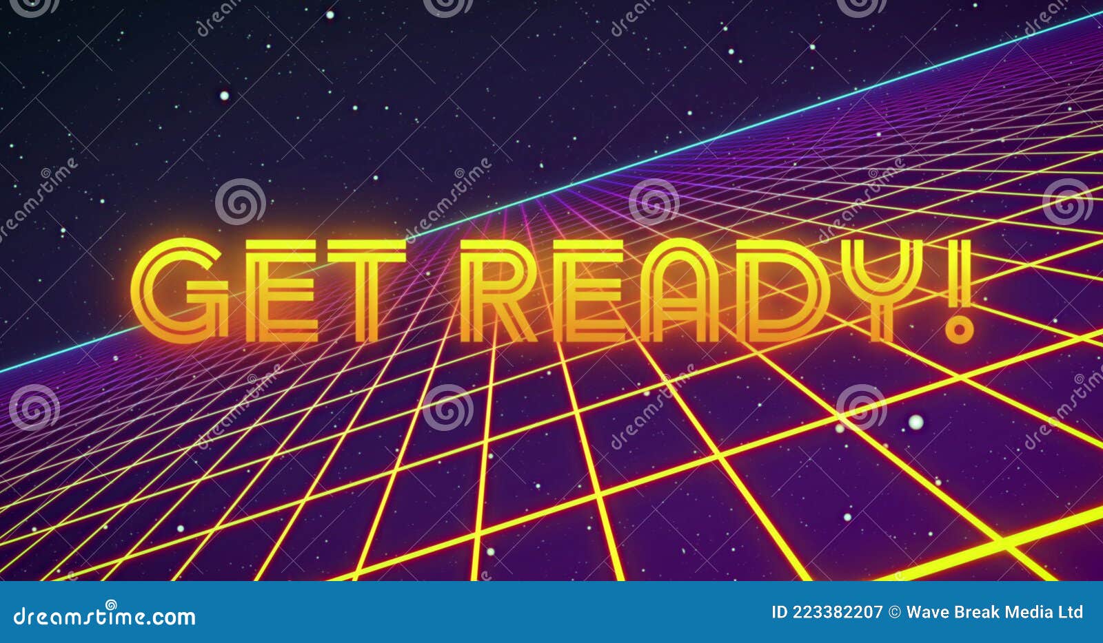 Image of Neon Flickering Game Over Text Over Glowing Yellow Grid Stock ...