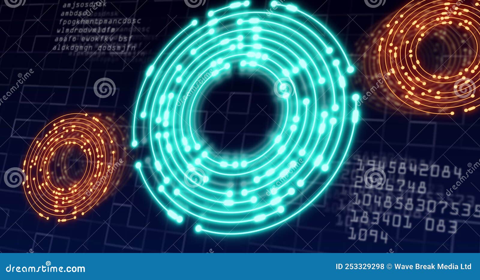 Image of Neon Integrated Circuit and Data on Navy Background Stock ...