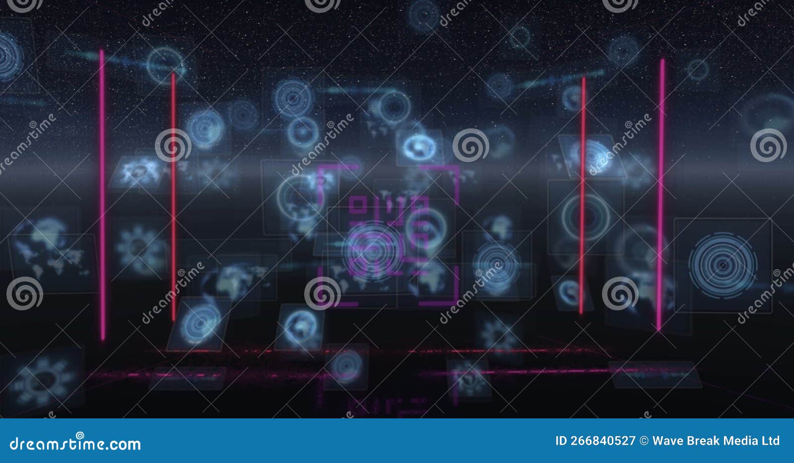 Image of Neon Qr Code with Lines Over Data Processing and Scope ... Image of Neon Qr Code with Lines Over Data Processing and Scope ...