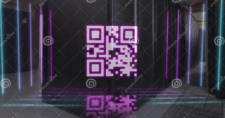Image of Neon Qr Code Scanner Against Computer Server Room Stock Photo ...