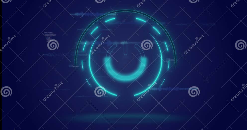 Image of Neon Round Scanner and Light Trails Over Data Processing on ...