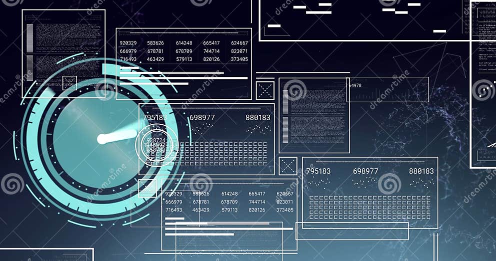 Image of Neon Ticking Clock and Arrow Icons Against Interface with Data ...