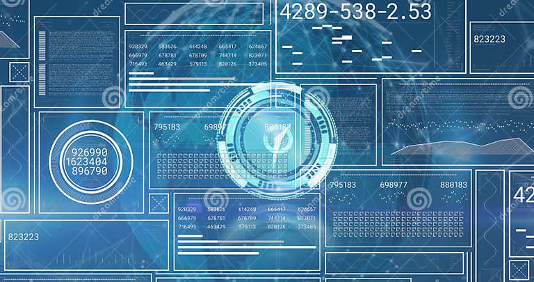 Image of Neon Ticking Clock and Interface with Data Processing Against ...