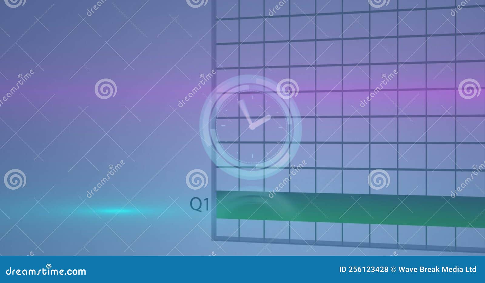 Image of Neon Ticking Clock Over Statistical Data Processing Against ...