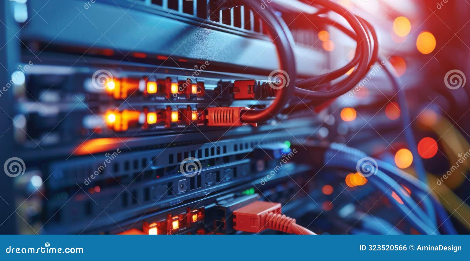 Image of Network Cables and Server Indicators in a Data Center Showing ...