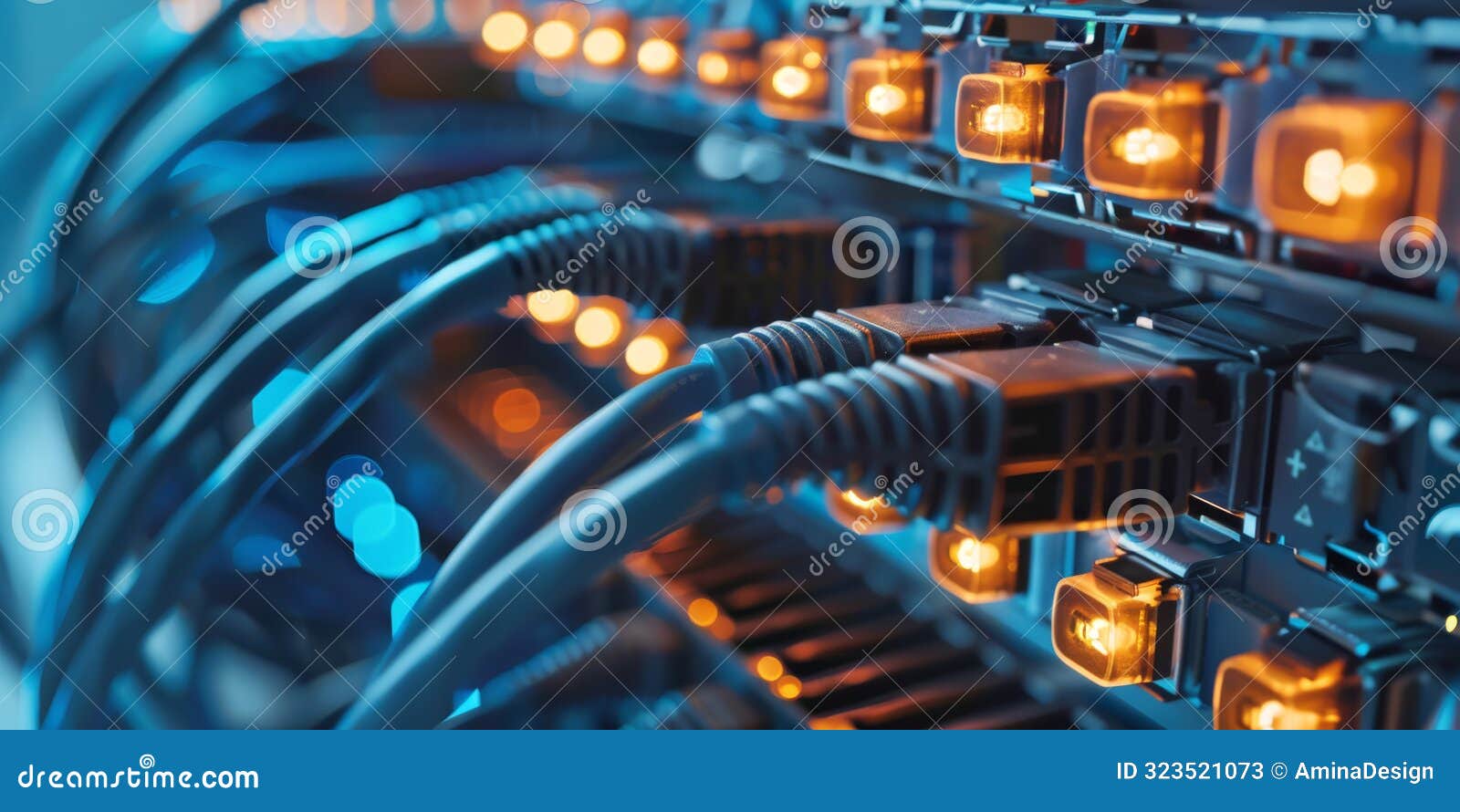 Image of Network Cables and Server Indicators in a Data Center Showing ...