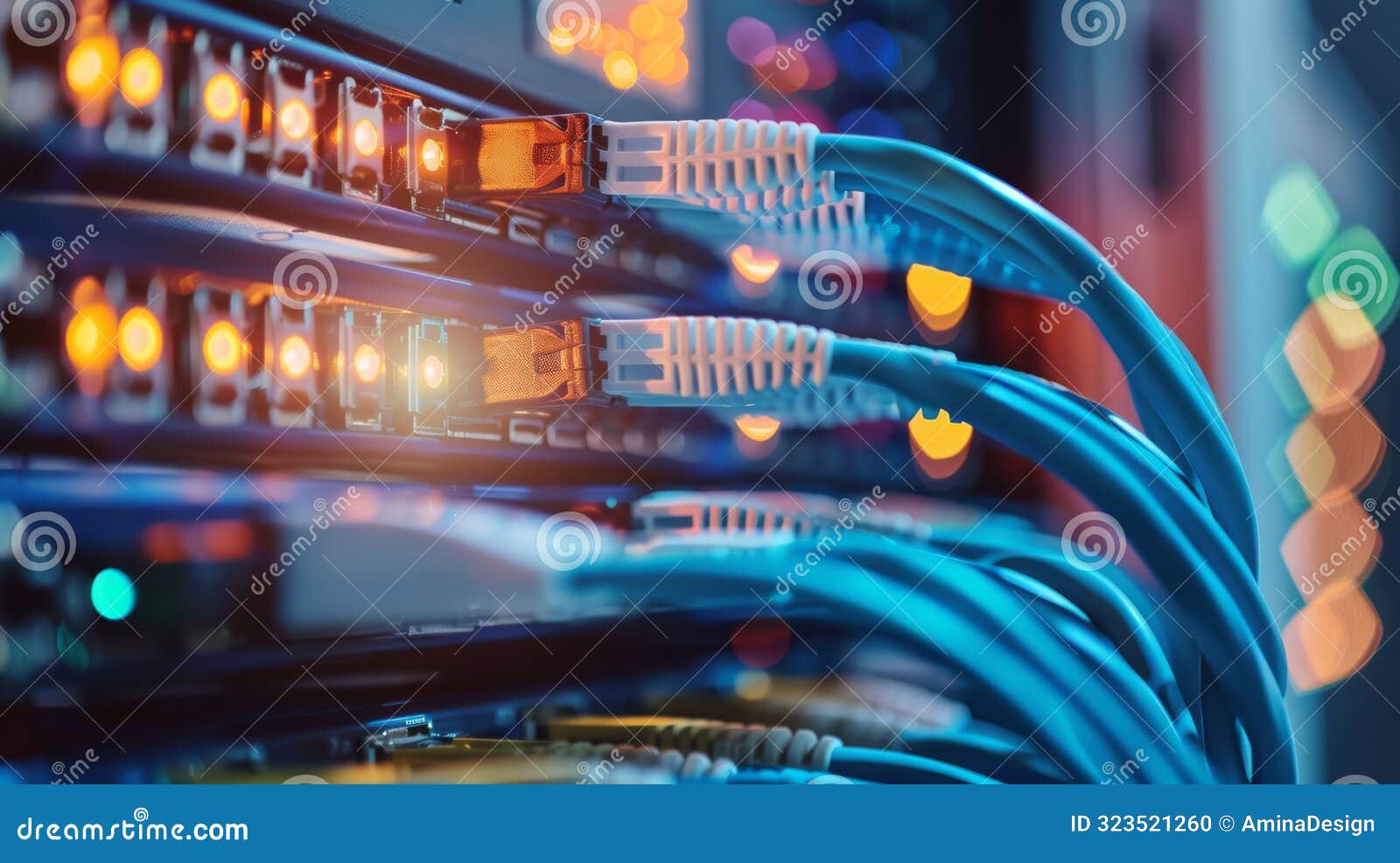 Image of Network Cables and Server Indicators in a Data Center Showing ...