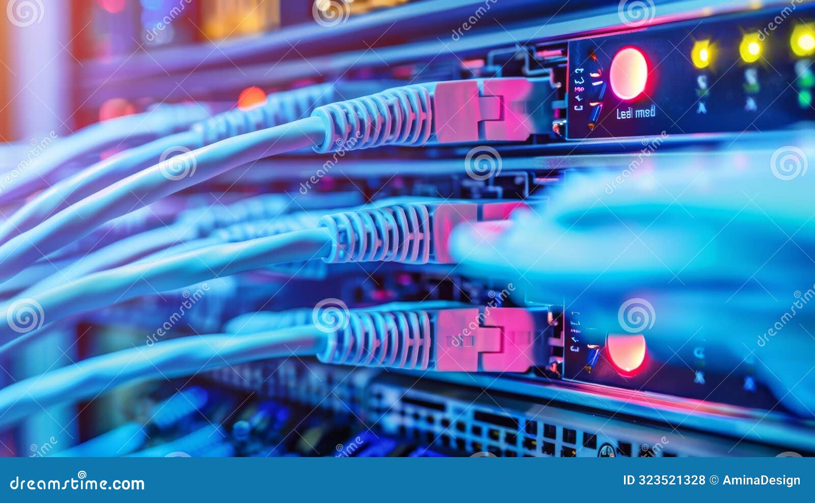 Image of Network Cables and Server Indicators in a Data Center Showing ...