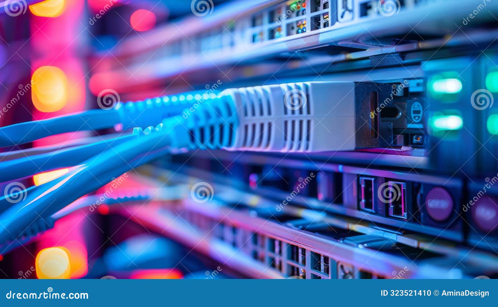 Image of Network Cables and Server Indicators in a Data Center Showing ...