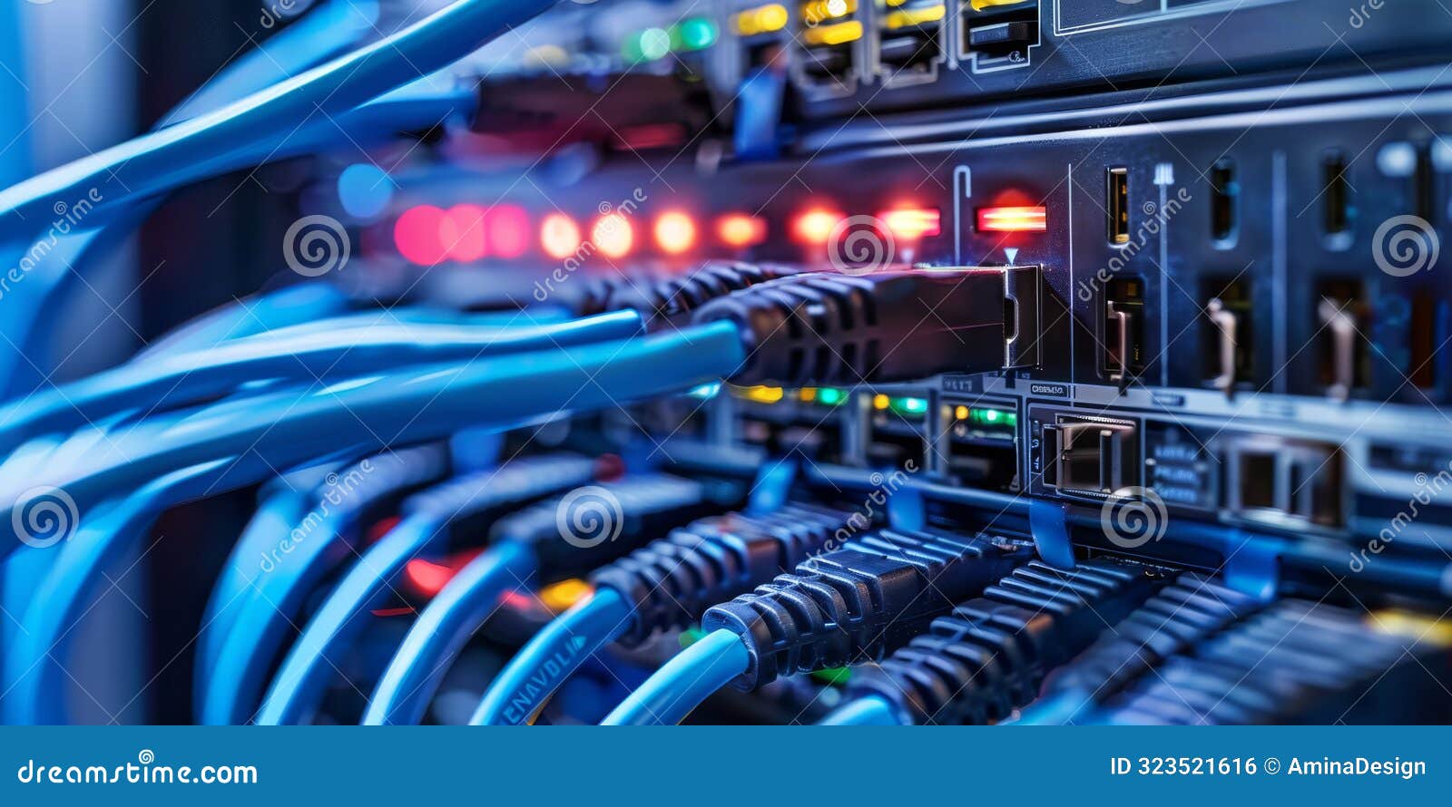 Image of Network Cables and Server Indicators in a Data Center Showing ...