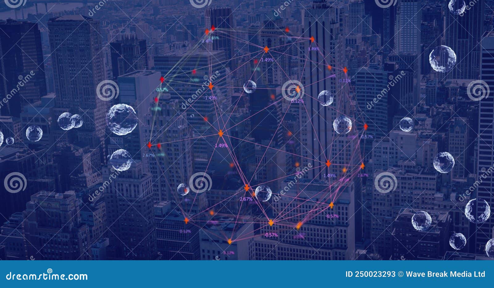 Image of Network of Connections with Bubbles Over Cityscape Stock ...