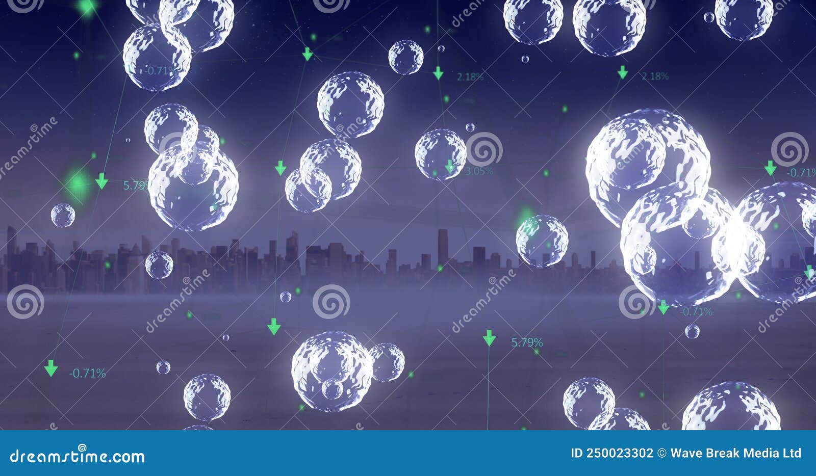 Image of Network of Connections with Bubbles Over Cityscape Stock ...