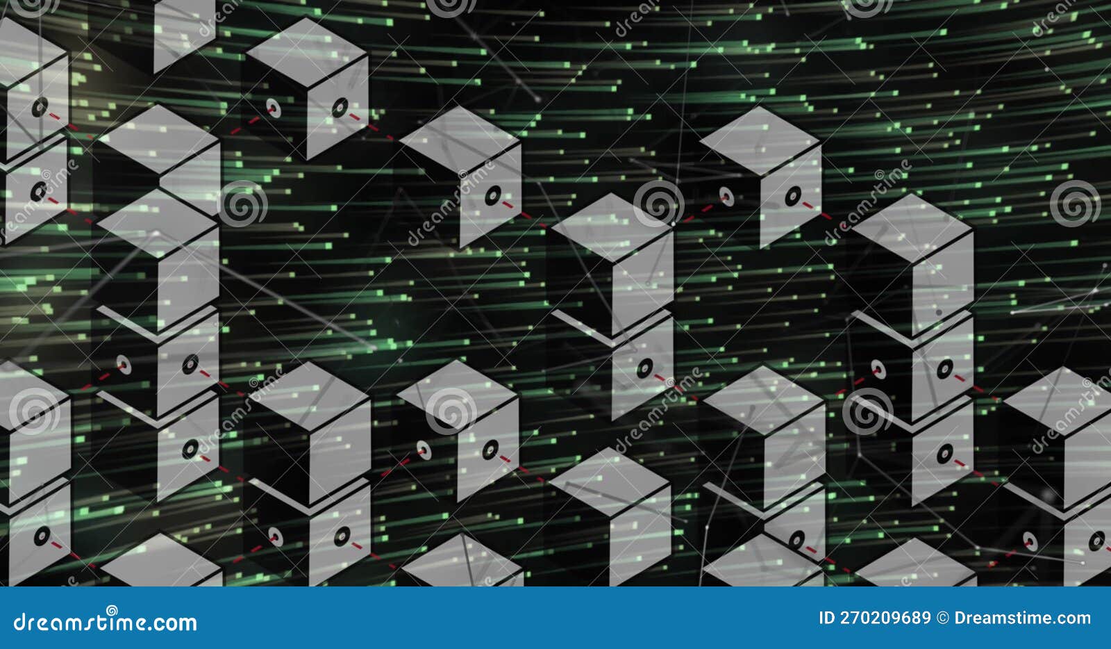 Image of Network of Connections with Cubes Over Light Trails on Black ...