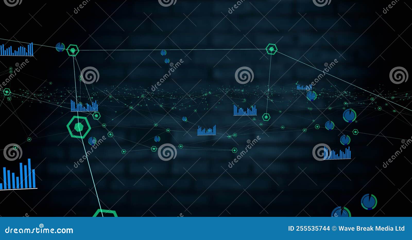 Image of Network of Connections Data Processing Over Brick Wall Stock ...