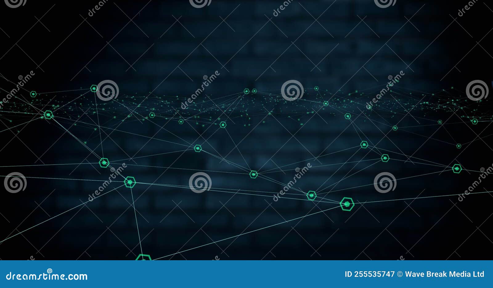 Image of Network of Connections Data Processing Over Brick Wall Stock ...
