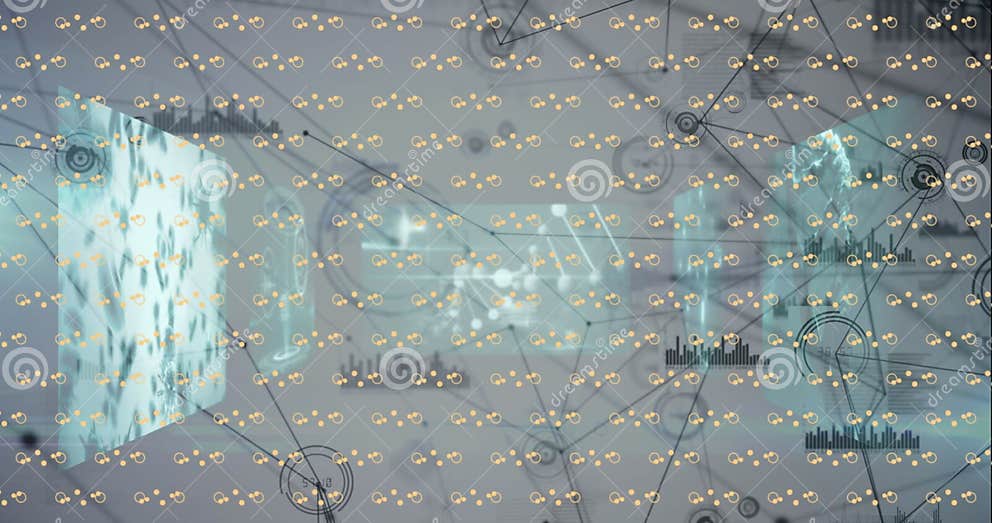 Image of Network of Connections with Data Processing and Shapes Over ...