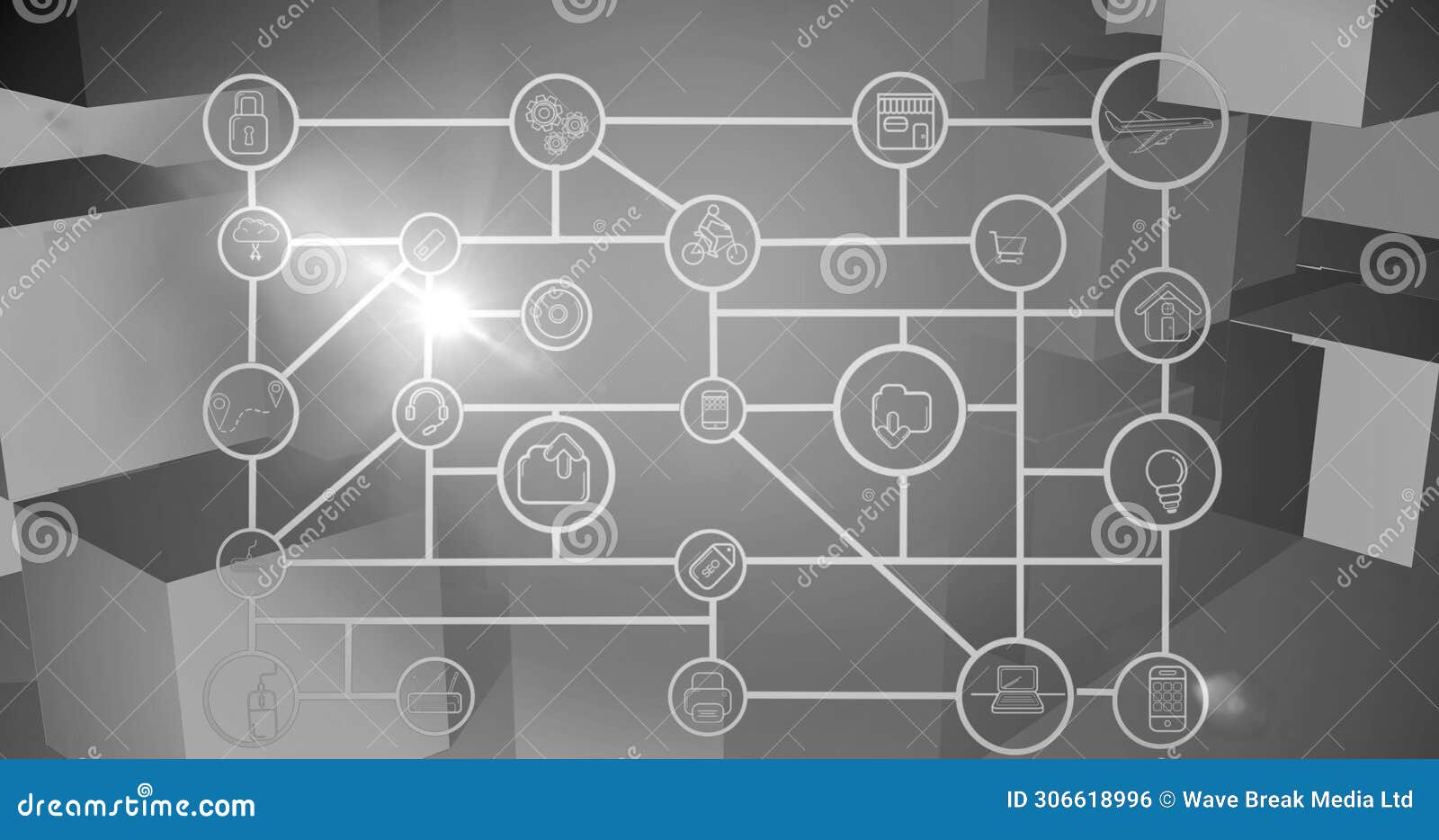 Image of Network of Connections with Digital Icons on Grey Background ...