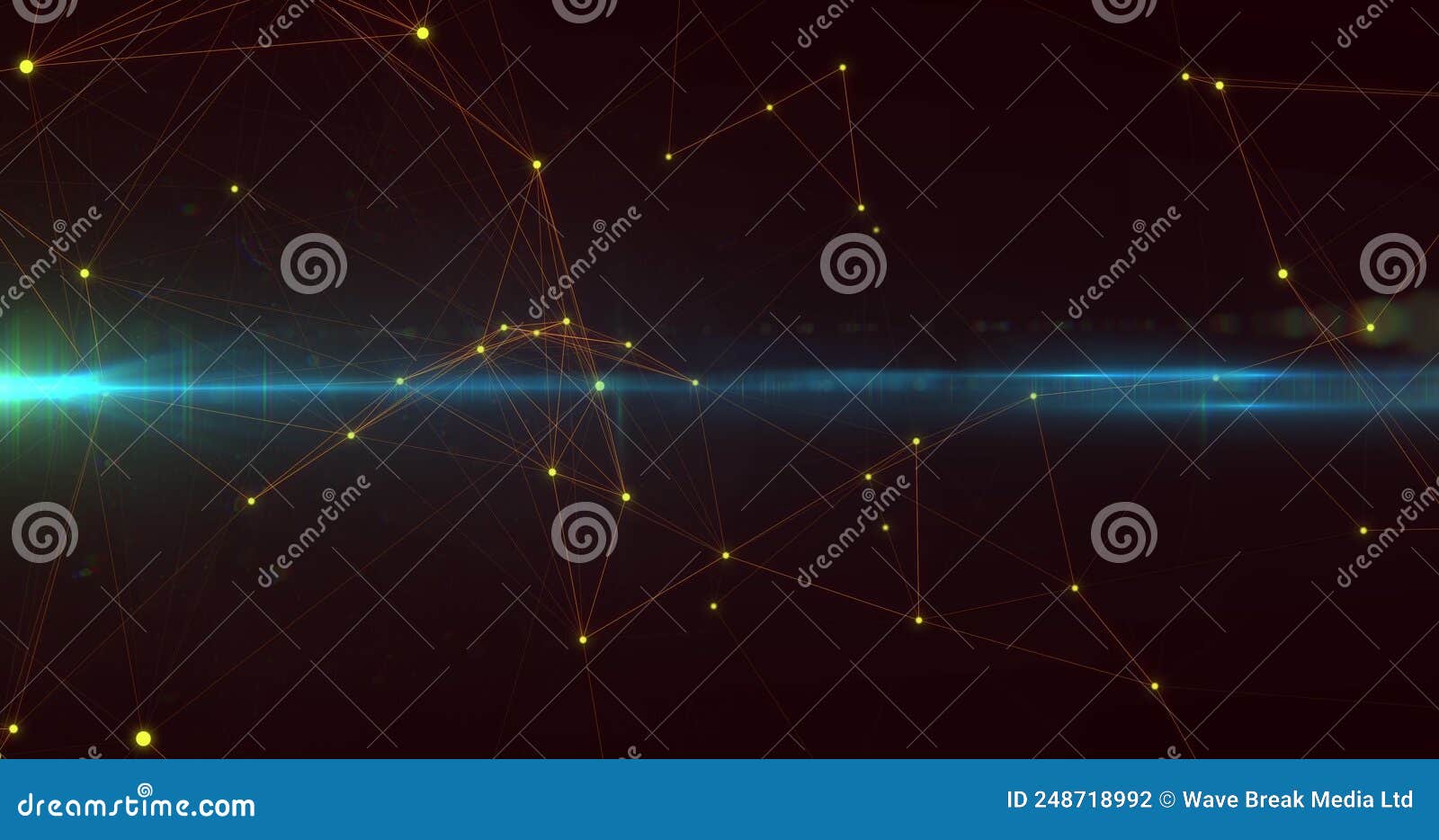 Image of Network of Connections with Green Light Moving on Black ...