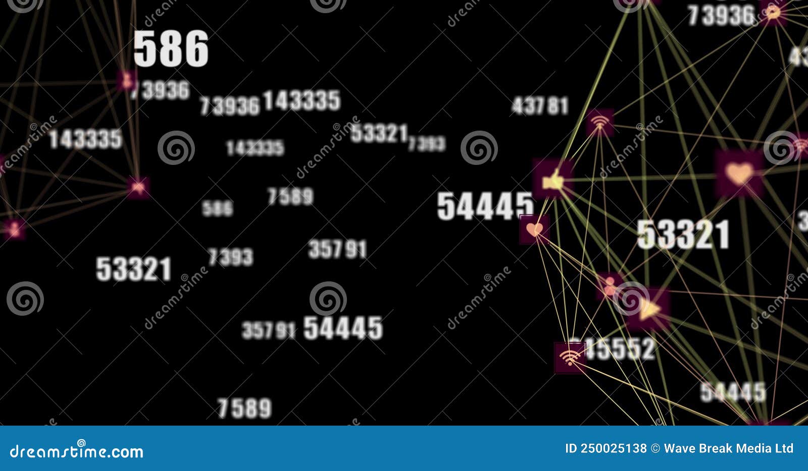 Image of Network of Connections with Icons and Numbers on Black ...