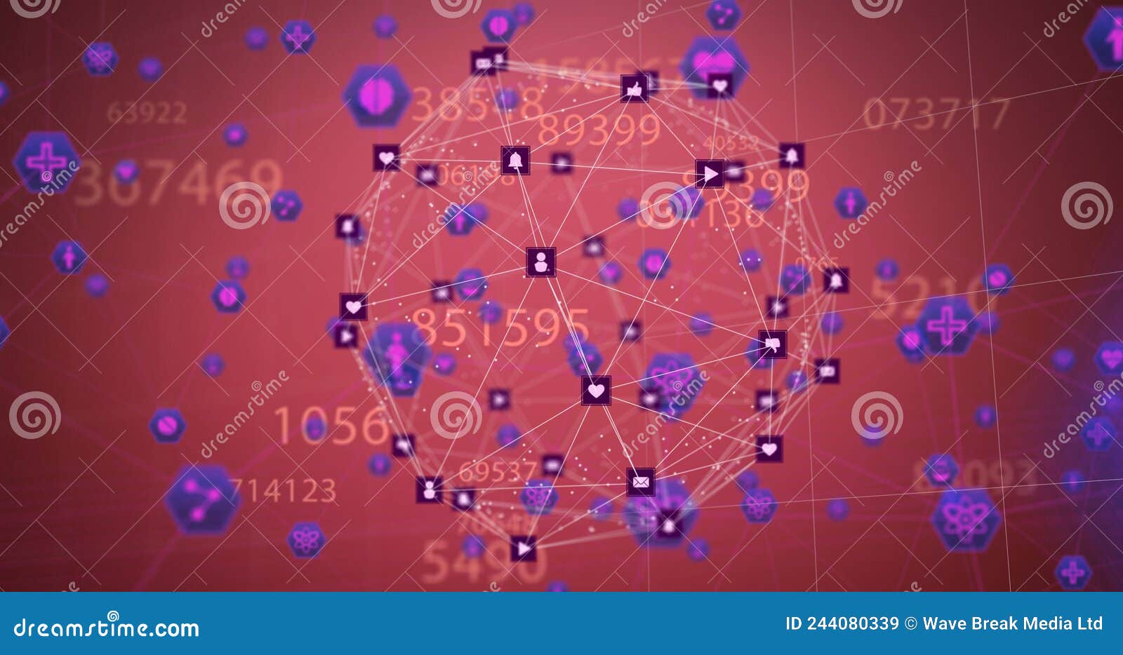 Image of Network of Connections with Icons and Numbers on Red ...