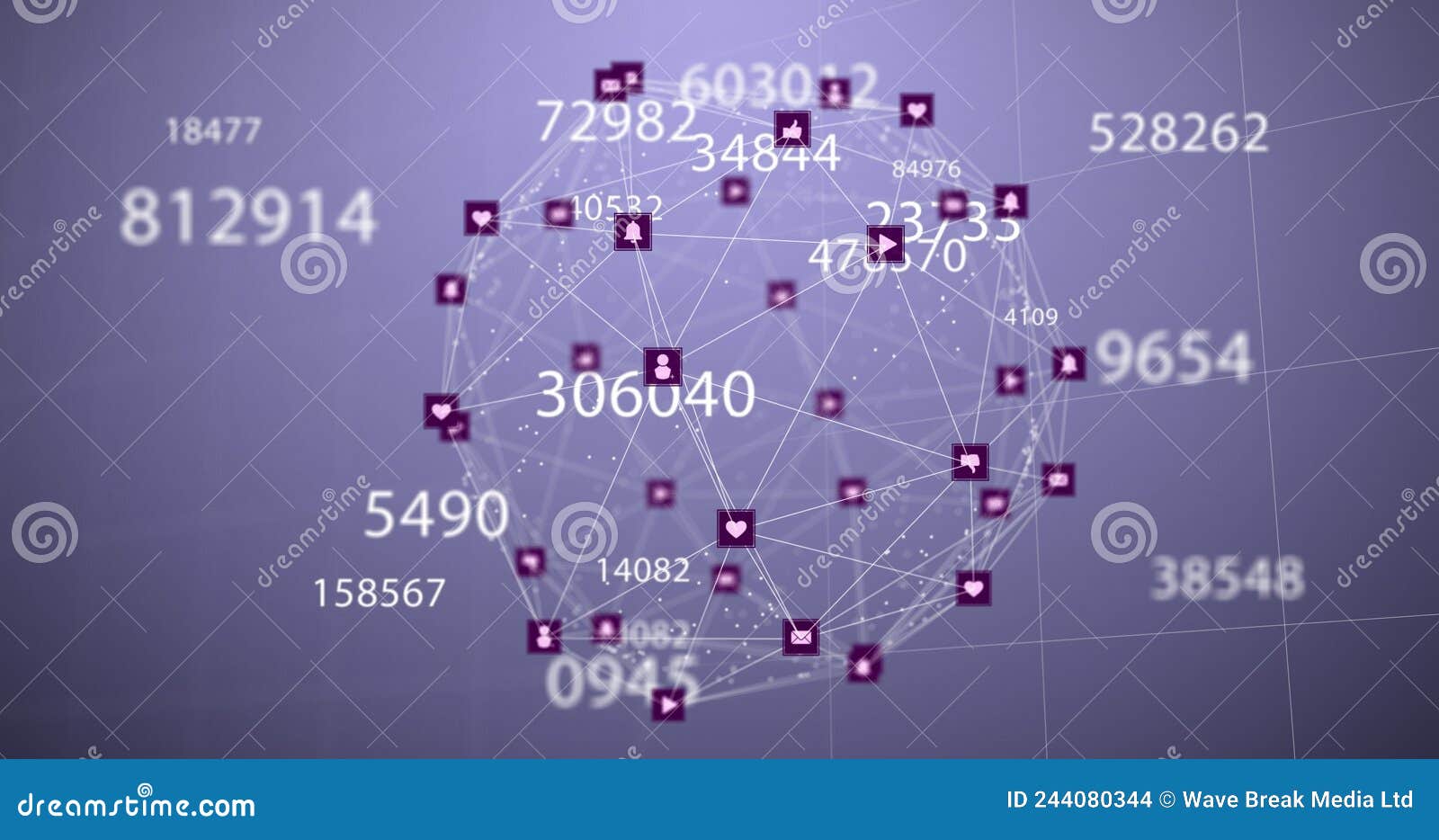 Image of Network of Connections with Icons and Numbers on Violet ...