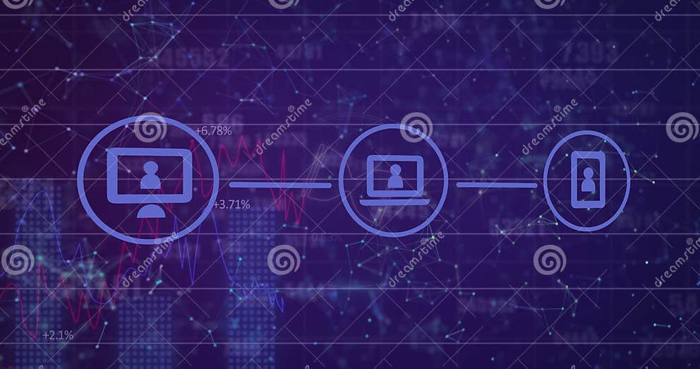 Image of Network of Connections with Icons Over Data Processing on ...