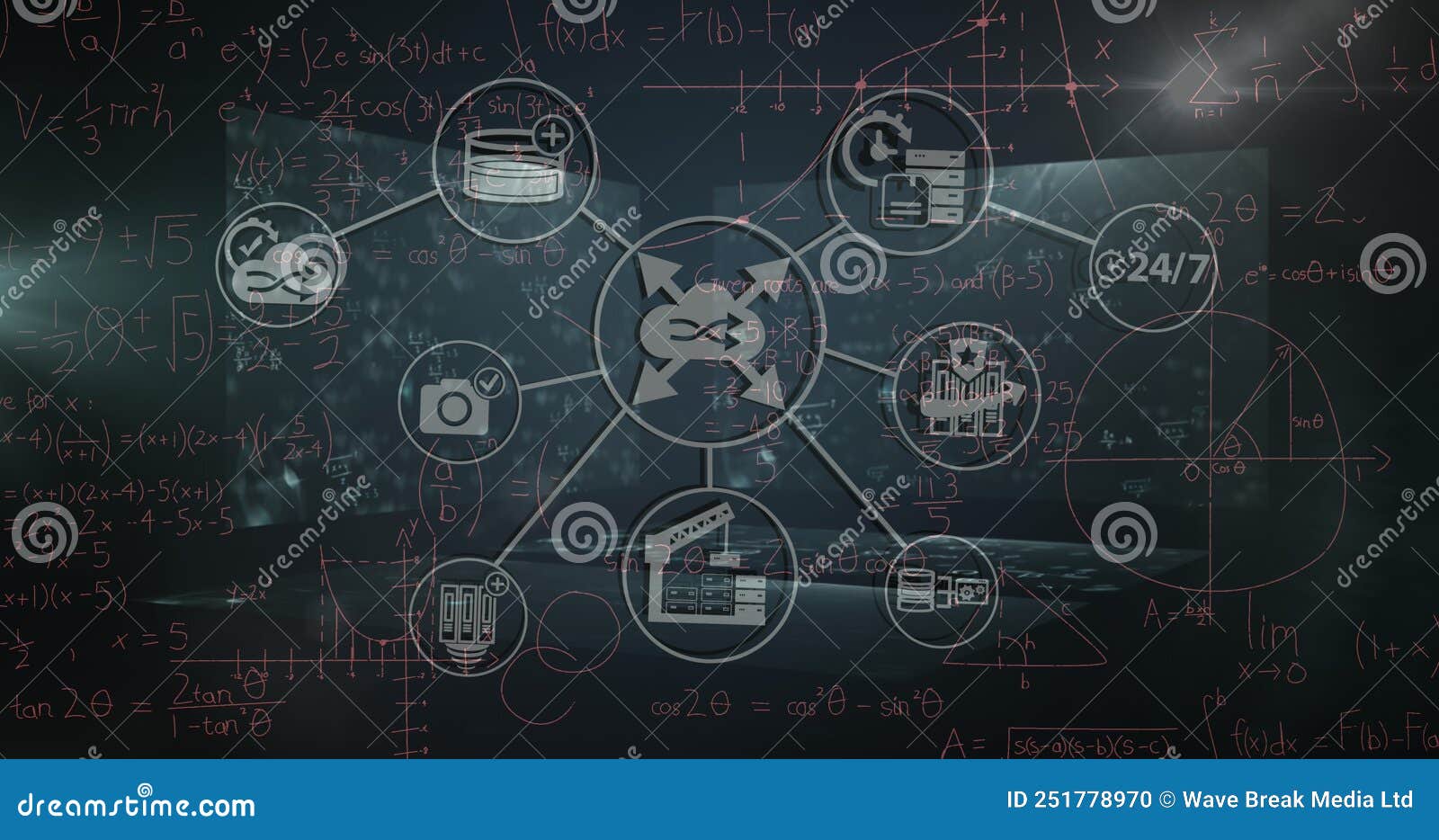 Image of Network of Connections with Icons Over Mathematical Equations ...