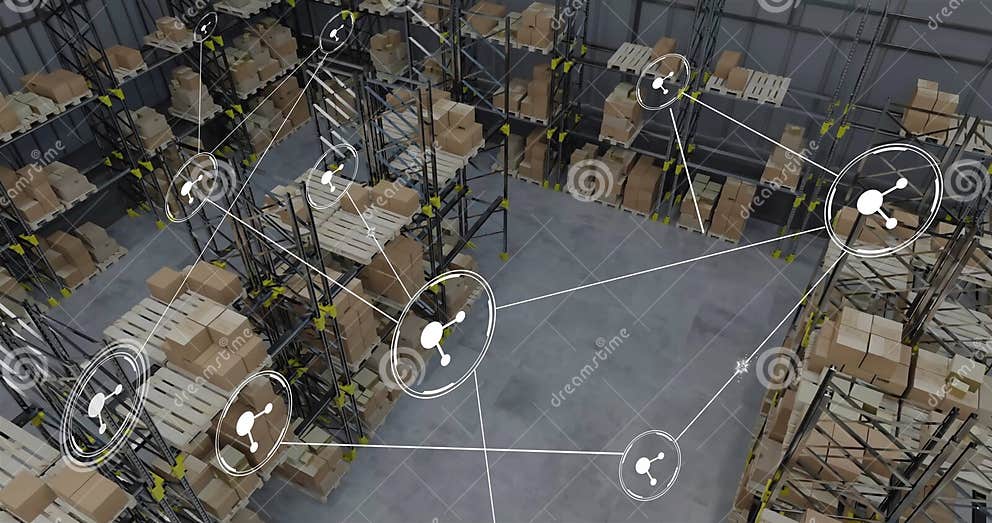 Image of Network of Connections with Icons Over Warehouse Stock ...