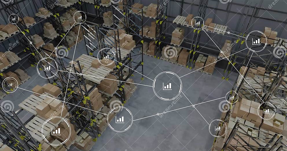 Image of Network of Connections with Icons Over Warehouse Stock ...