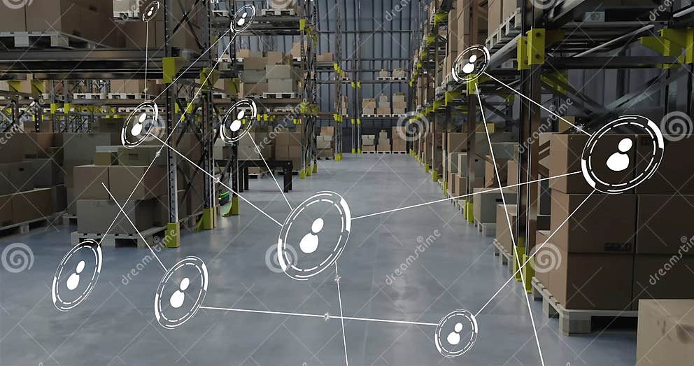 Image of Network of Connections with Icons Over Warehouse Stock ...