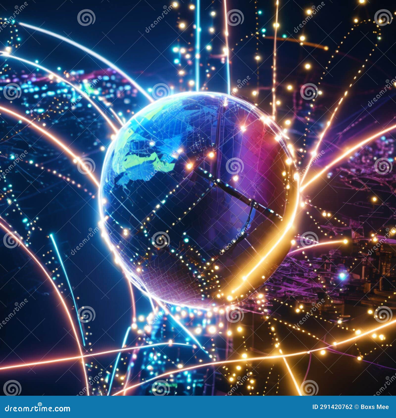 Image of Network of Connections Over Globe. Global Communication ...