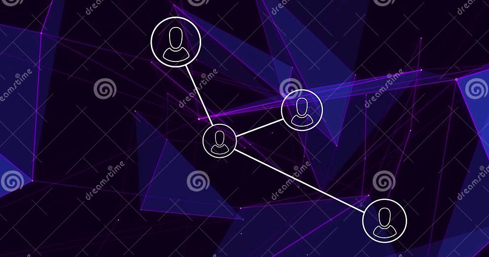 Image of Network of Connections with People Icons Over Blue Triangles ...
