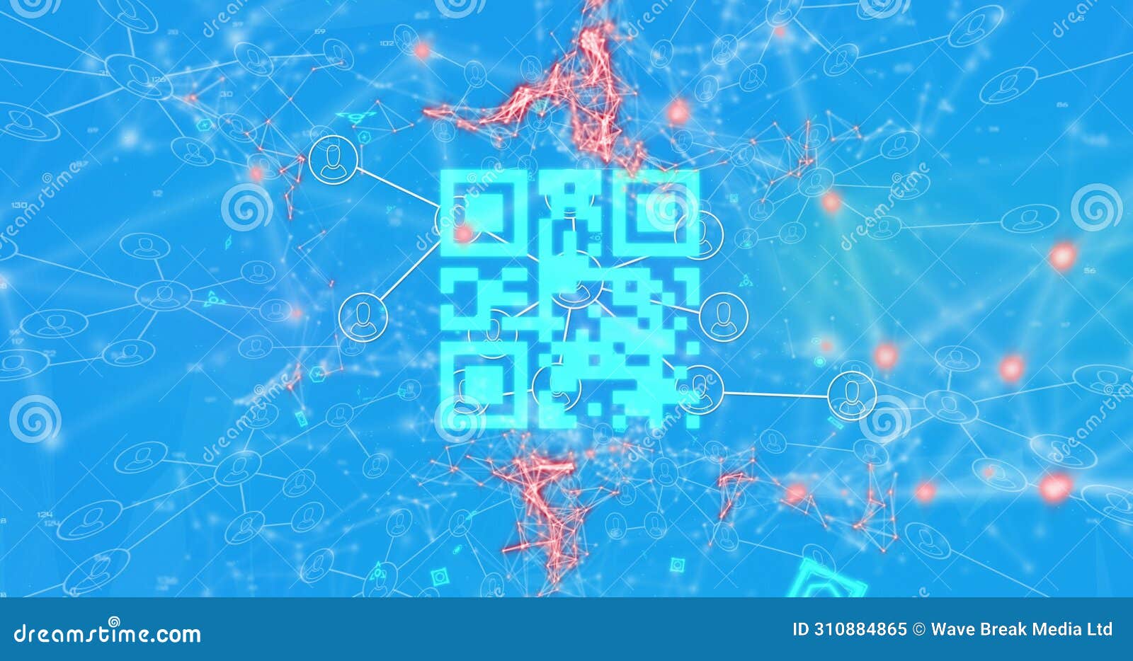 Image of Network of Connections and Qr Code Over Blue Background Stock ...
