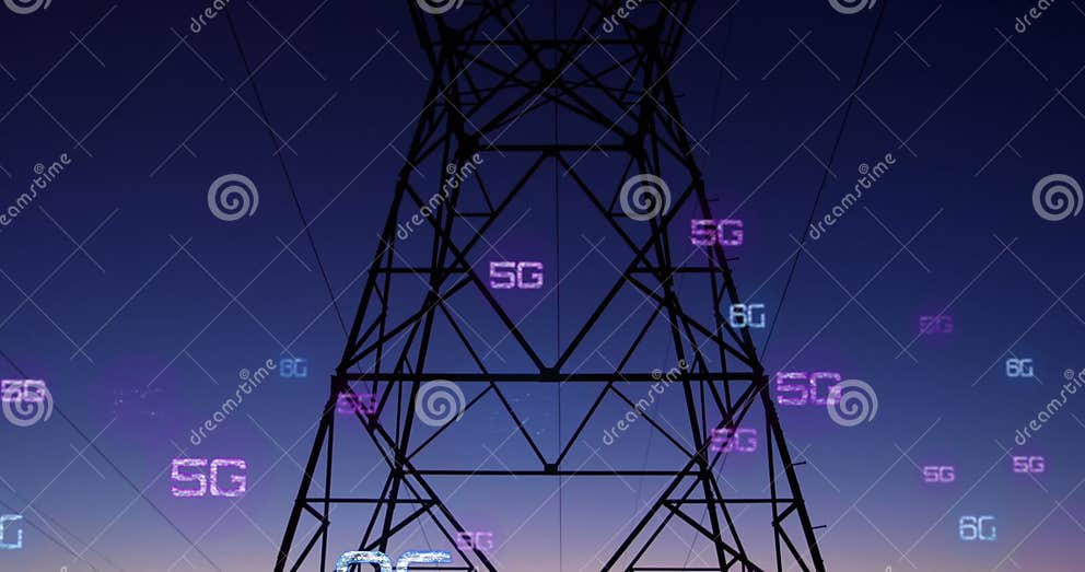 Image of Network of 5g and 6g Text Over Electric Pylon Stock Photo ...