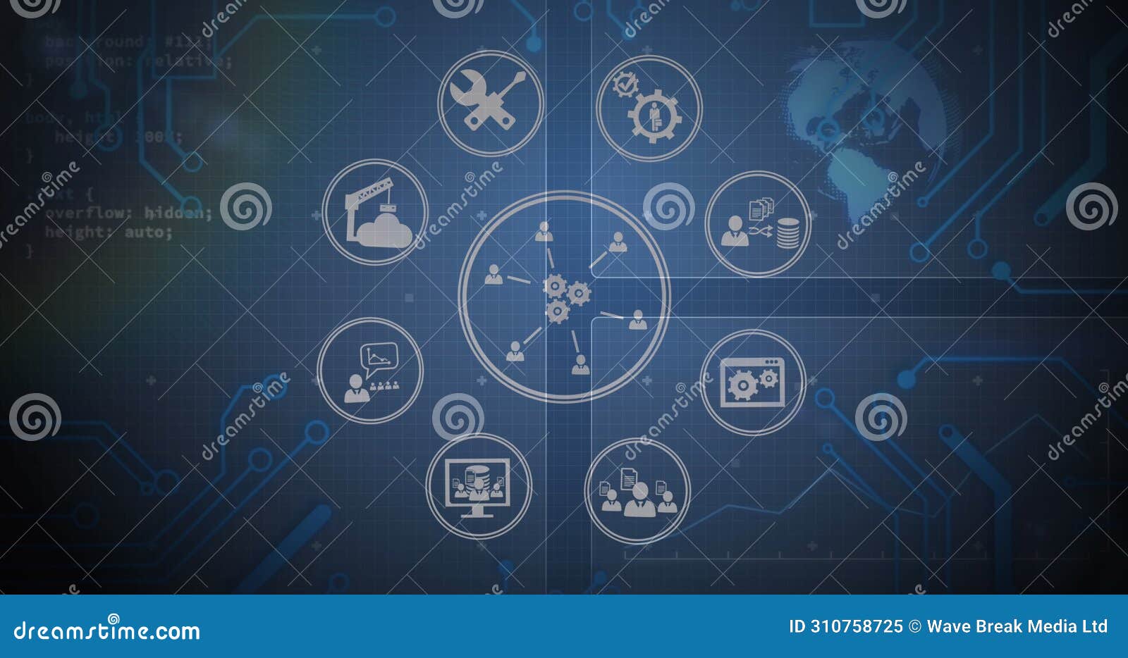 Image of Network of Icons Over Scopes Scanning and Data Processing on ...