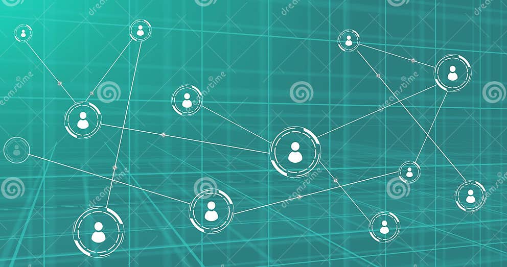 Image of Network of People Icons Over Grids on Blue Background Stock ...