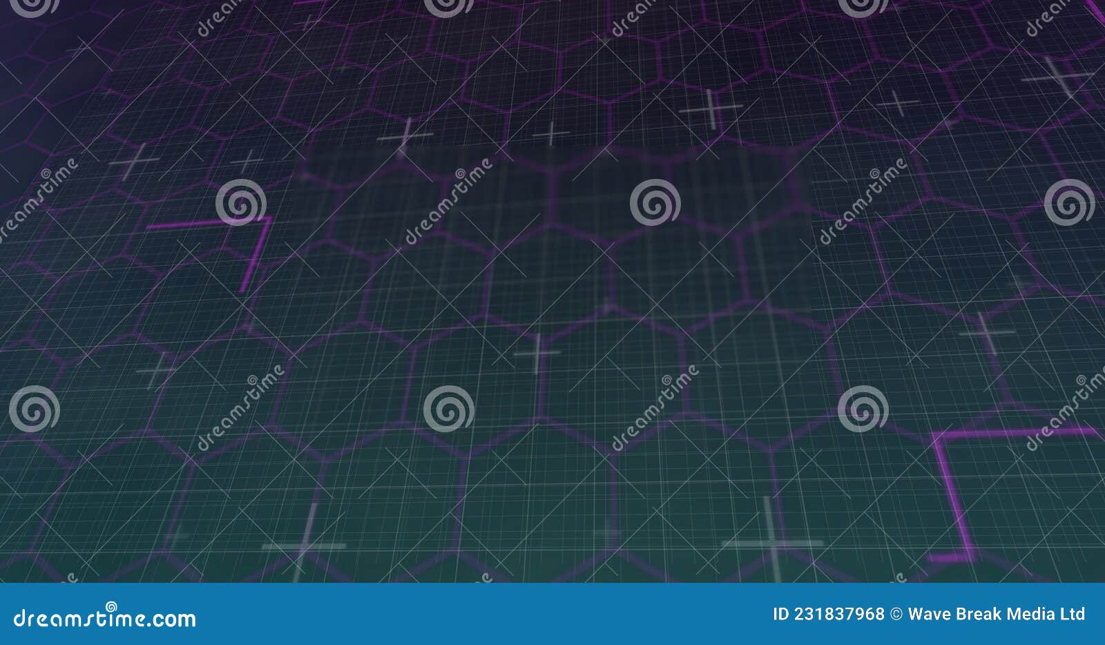 Image of Network of Purple Hexagons and Light Trails on Black ...