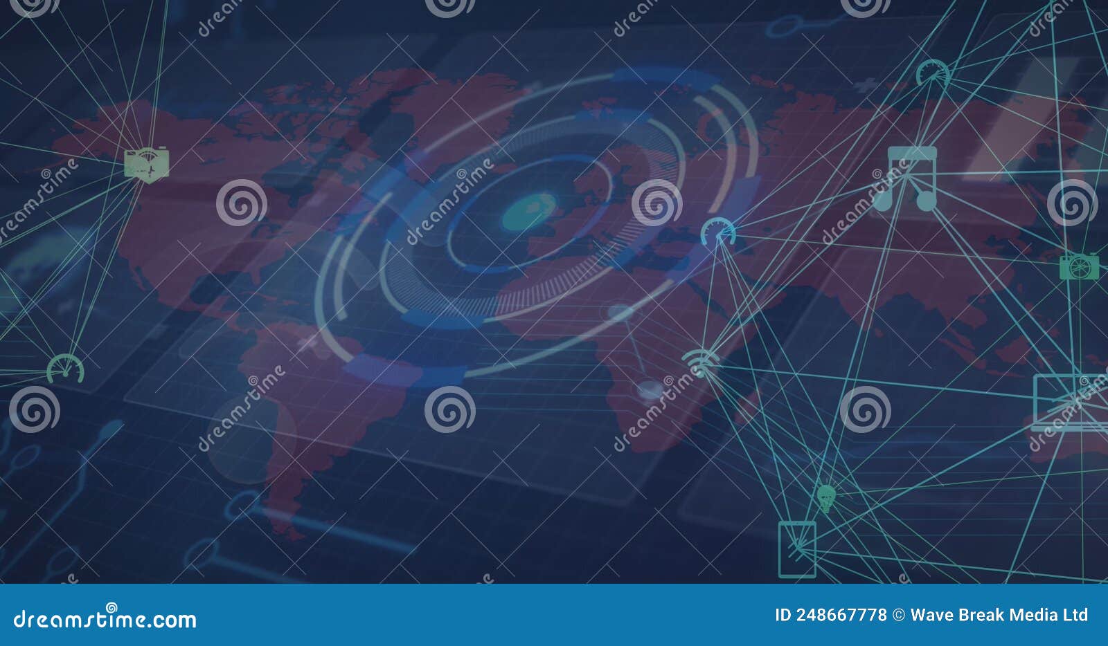 Image of Networks of Connections, Scope Scanning Over World Map Stock ...
